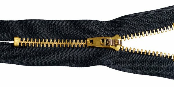 Молния MaxZipper джинсовая золото № 4, 10 см неразъемная, цвет F322 черный упаковка 50 шт