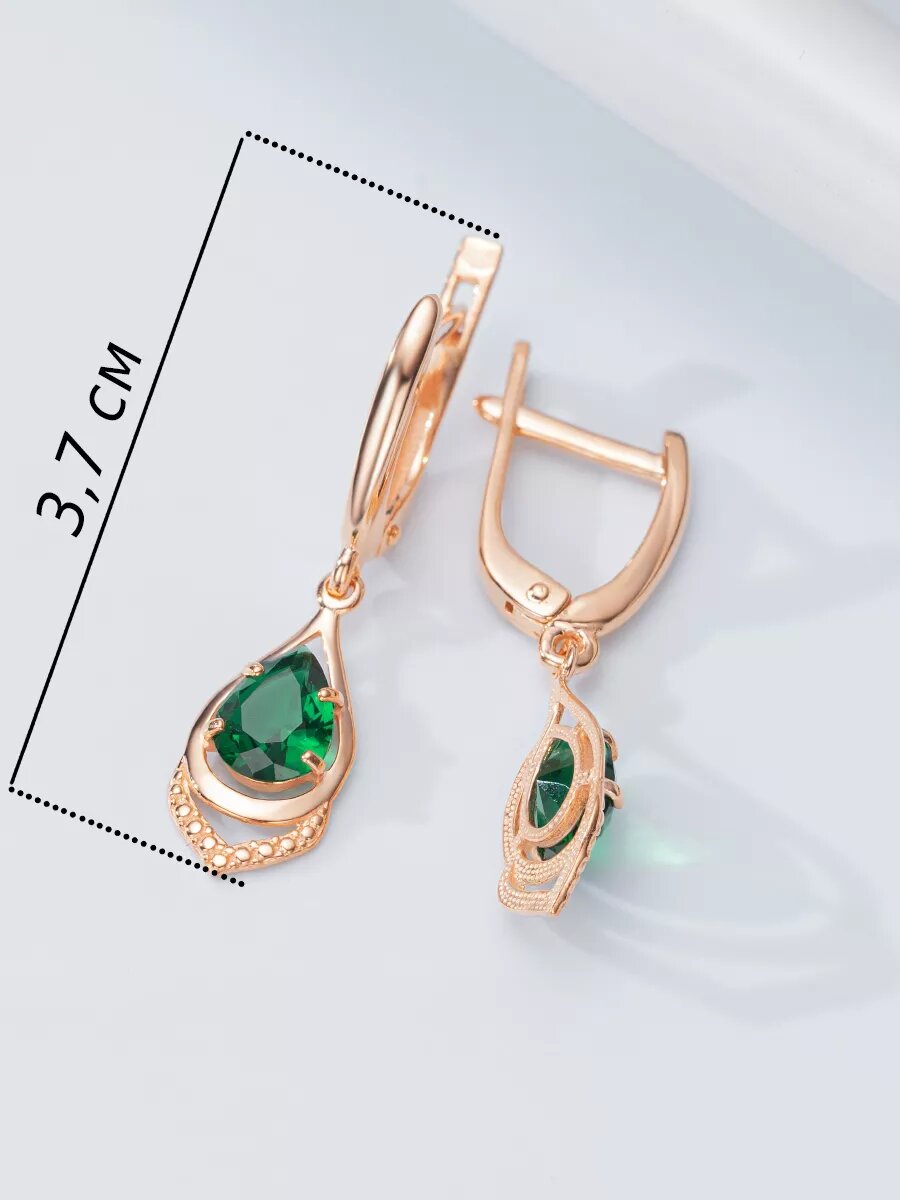 Серьги, красное золото, 585 проба, изумруд, бриллиант, изумруд синтетический