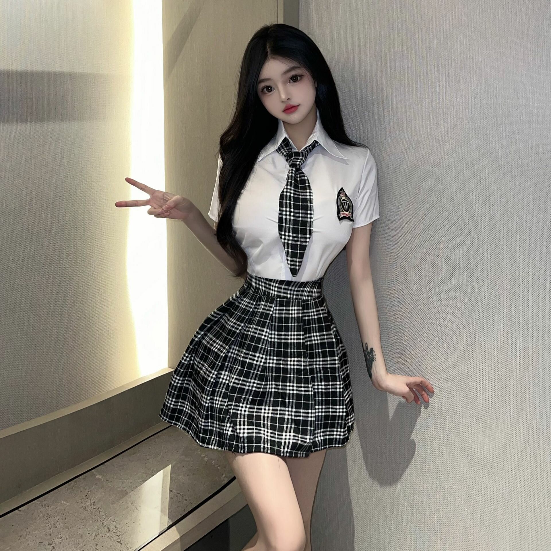 Сексуальное нижнее белье, школьная форма, клетчатый галстук, комплект школьной формы из двух частей из полиэстера в японском и корейском стиле.