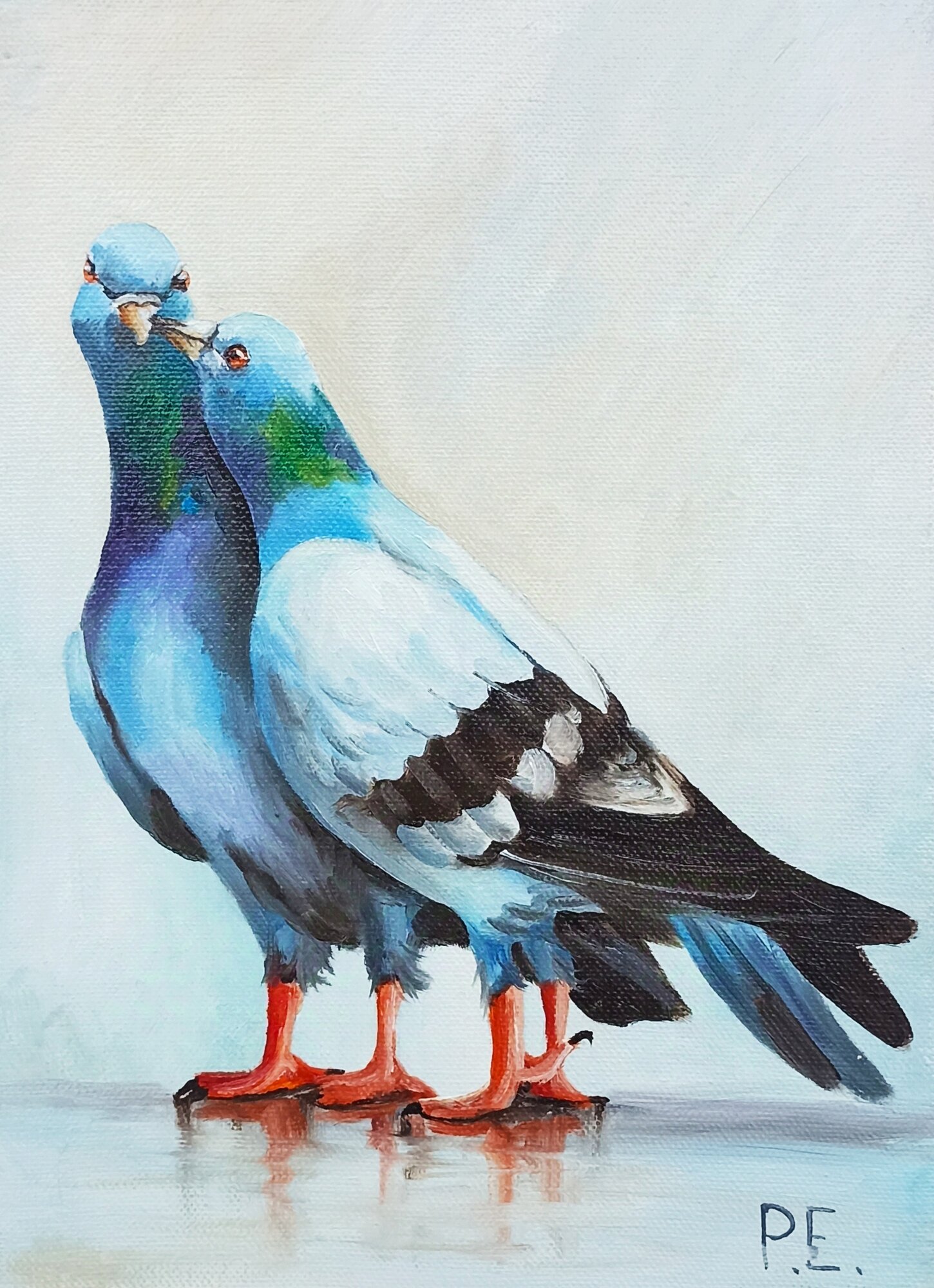 Масло/холст. 100% ручная работа, 100% живопись от Художественной мастерской Грëзы. Картина "Голуби" из серии "Мир Фауны". Картина написана в технике Лейденский школы Голландской живописи (гладко, не мазками). 20х30 см