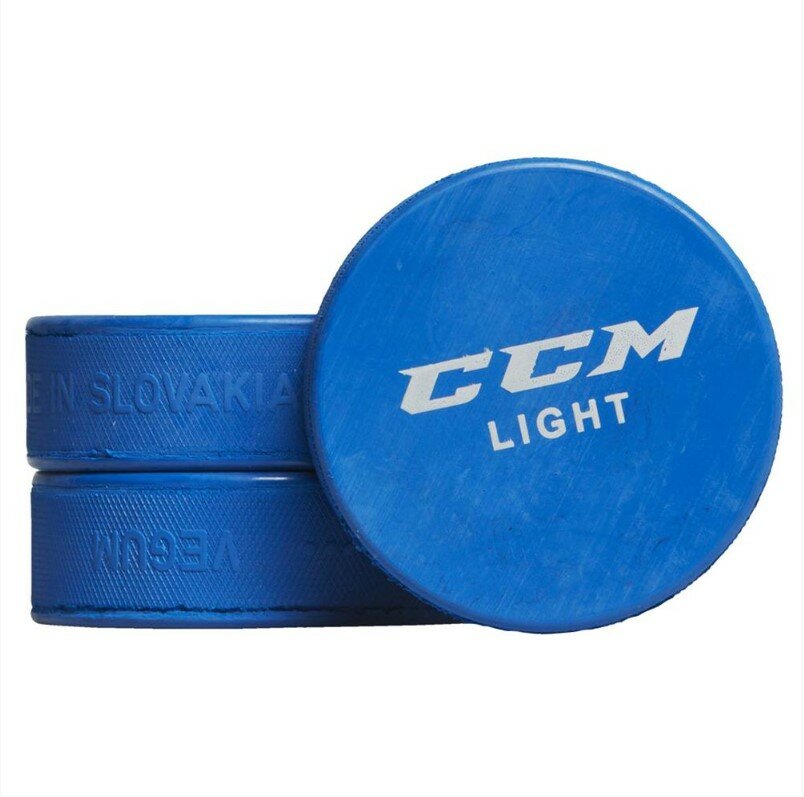 Шайба CCM, детская, хоккейная, облегчённая, резина, диаметр 75мм, голубая, комплект 3шт