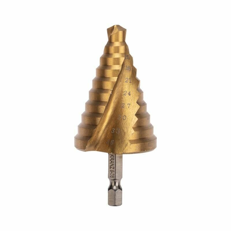Сверло по металлу ступенчатое 9.0-36.0мм «титан» Kranz KR-12-6614