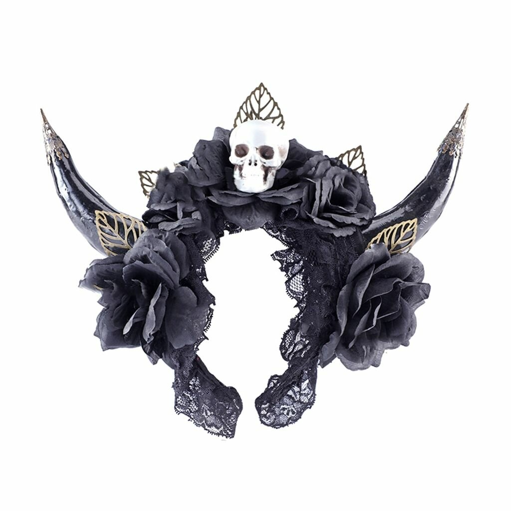 Ретро-готическая повязка на голову с рогом-Черный