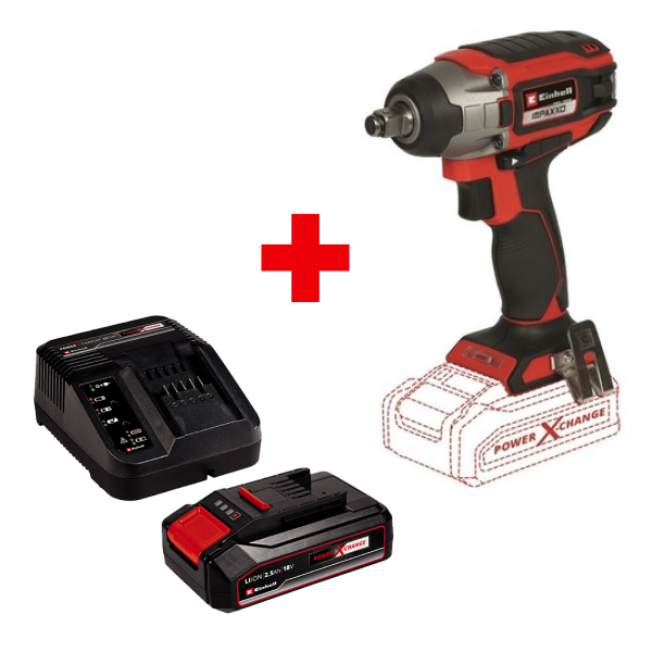Гайковерт ударный аккумуляторный Einhell PXC Impaxxo 18/230, 18В, BL, 230Нм, 1/2 +1 акк. 2.5Ач+ЗУ 4510080SET