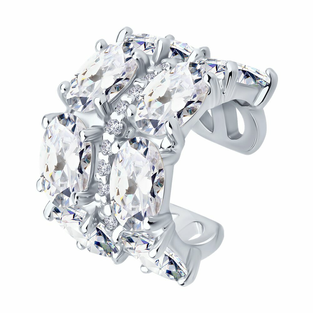 Моносерьга, серебро, 925 проба, родирование, фианит