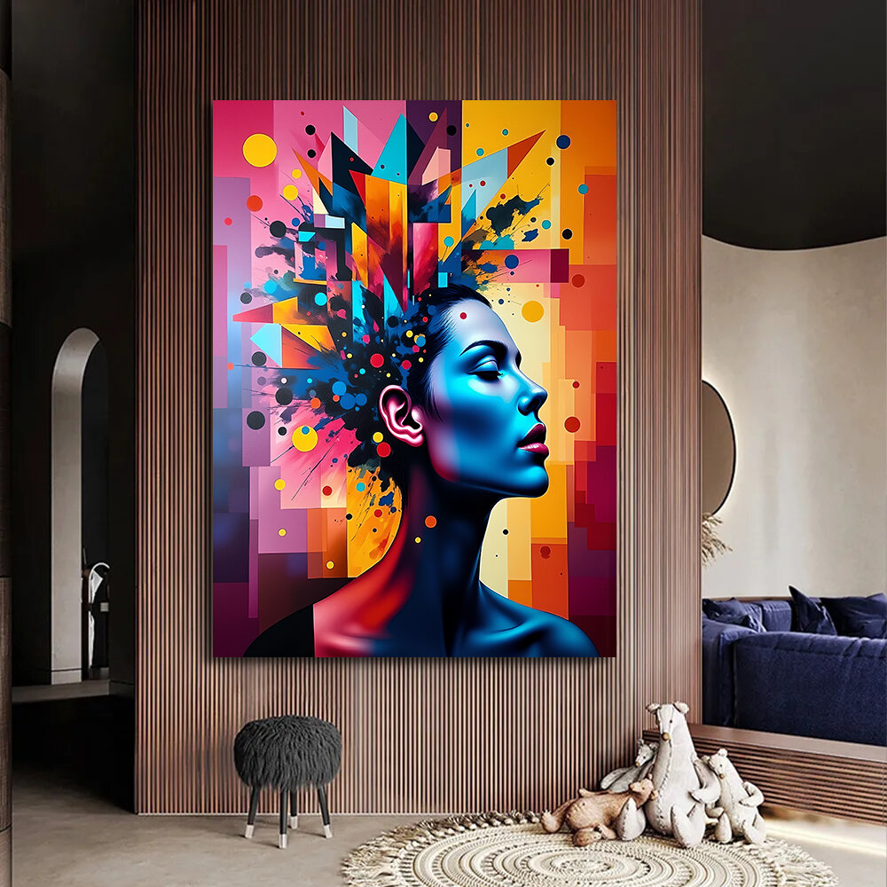 ПОП АРТ / силуэт девушки, яркая картина на стену / в гостинную, 40х60 см.