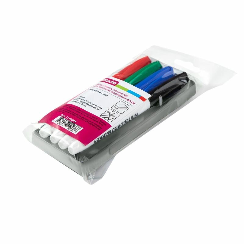 Attache Набор принадлежностей для магнитно-маркерных досок: губка, 4 маркера