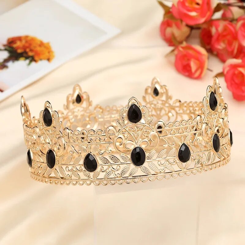 Корона, мужская, золотая, круглая, универсальная, цвет черный