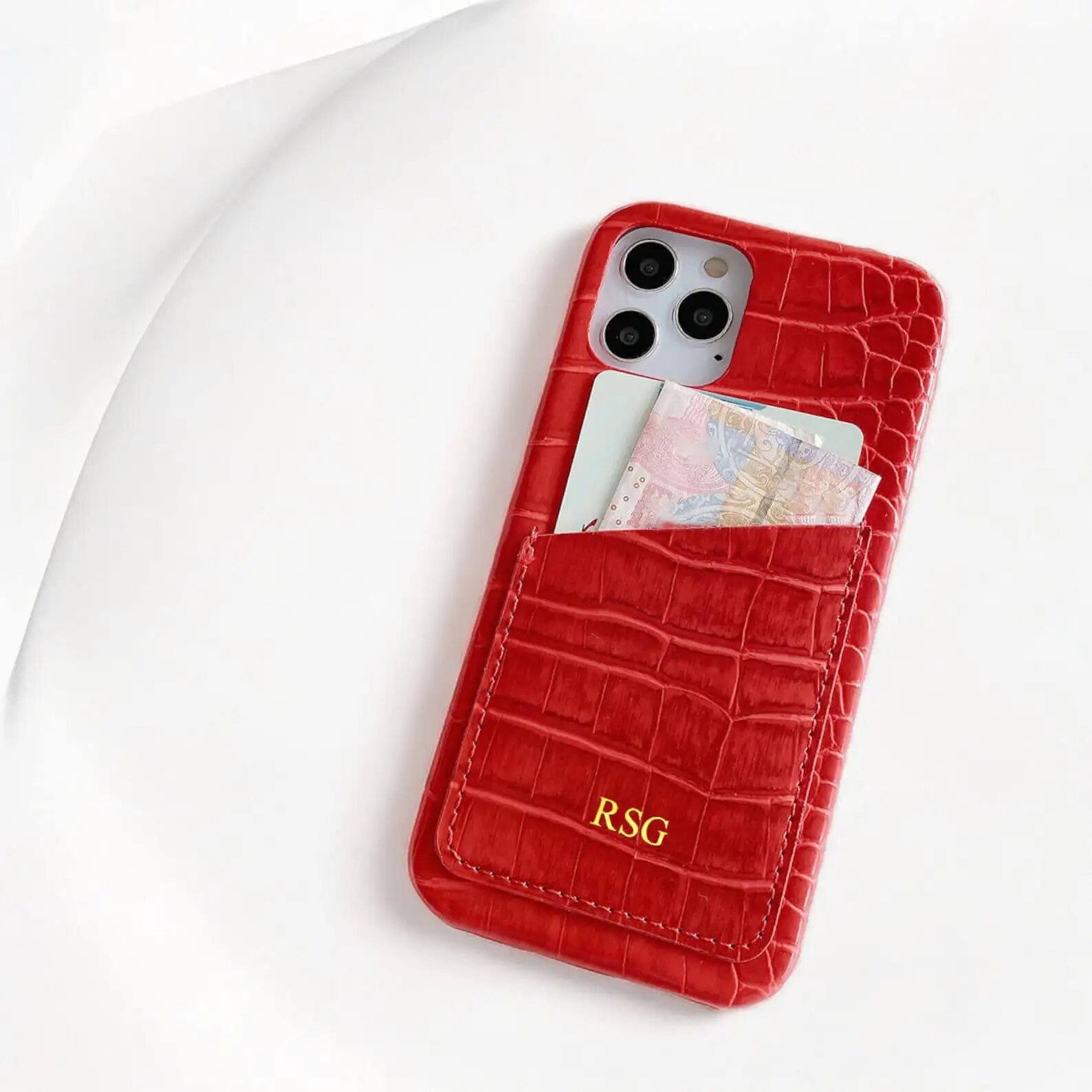 Персонализированный чехол из искусственной кожи с текстурой крокодила для Iphone 11, 12, 13, 14, 15, 16 Pro Max, инициалы, буквы, твердый переплет