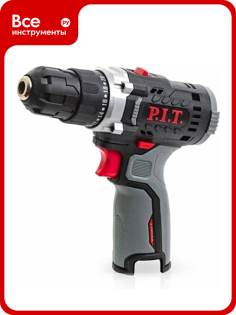 Дрель аккумуляторная P.I.T. X-DRIVER SOLO 12В, 22Нм, 10 мм, 2ск, 0-350/1350 об/мин, коробка PBM12K-10A