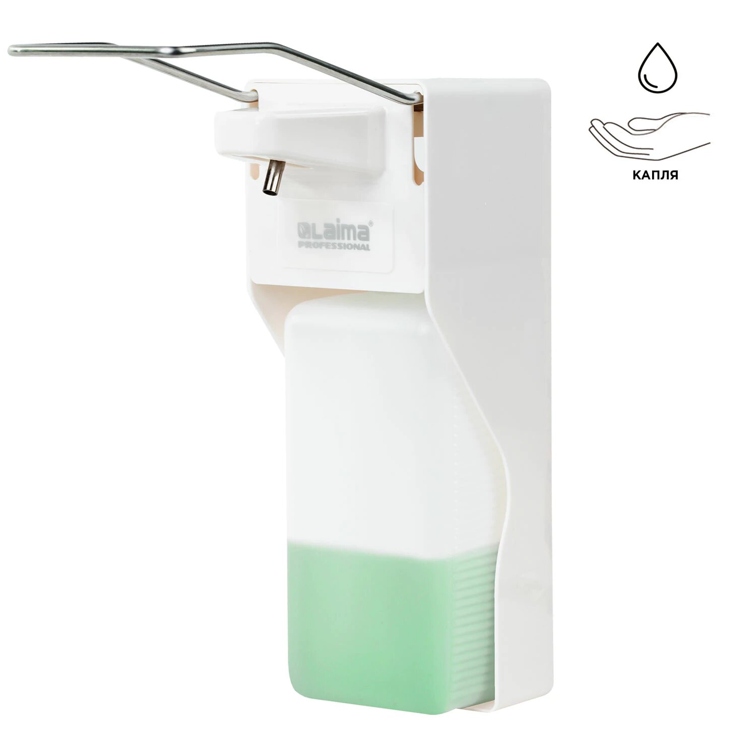 Дозатор локтевой для жидкого мыла и геля-антисептика, с еврофлаконом 1 л, LAIMA, ABS-пластик, 607325