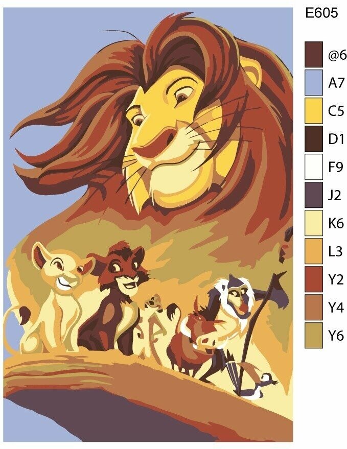 Детская картина по номерам E605 "Мультфильм - Король Лев. Симба и его друзья" 20X30