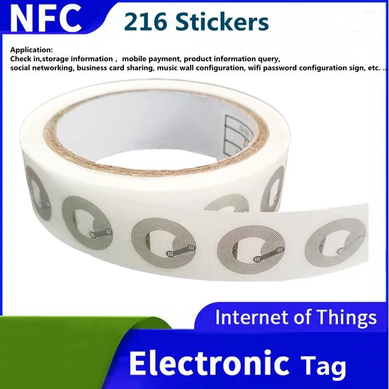 Самоклеящаяся NFC-метка Ntag216, 13,56 МГц, ISO14443A, Электронная Этикетка, Универсальная Клейкая RFID-метка Для Телефона