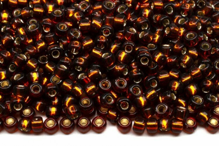 Бисер японский MIYUKI круглый 8/0 #0005 темный топаз, серебряная линия внутри, 10 грамм