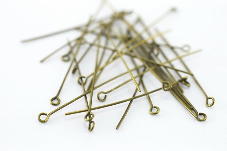 Штифты для бижутерии с петелькой 36х0,7мм, ответстие 2мм, цвет античная бронза, латунь, 30-035, 10г (около 62шт)