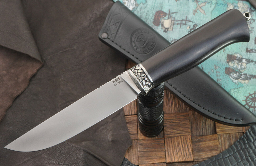 Дамасский Клинок нож Универсал, сталь Bohler N690, рукоять граб