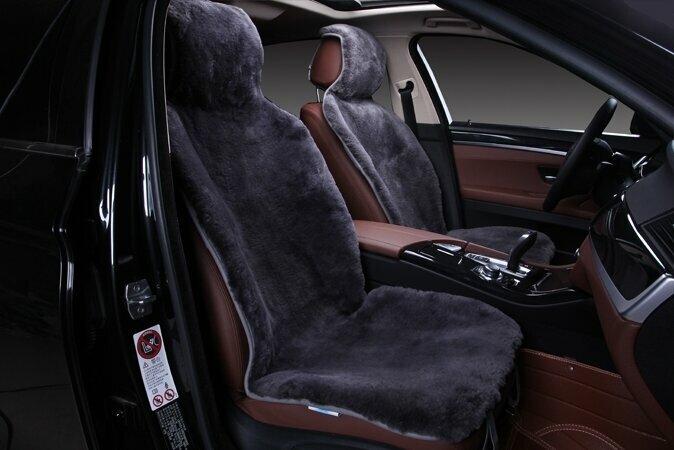 Меховая накидка на сидение из овчины, короткий ворс, цельные шкуры, серая, 1 штука