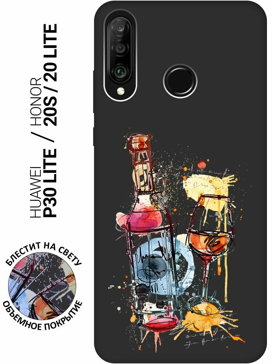 Матовый Soft Touch силиконовый чехол на Honor 20 Lite, 20s, Huawei P30 Lite, Хуавей Хонор 20 Лайт с 3D принтом "Aquarelle Wine" черный