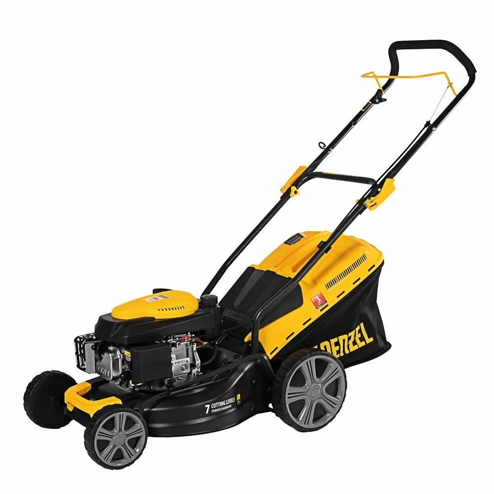 Газонокосилка бензиновая GLD-460, 146 куб. см, ширина 46 см, ручная, 7 уровней, травосборник 50 л Denzel 58802