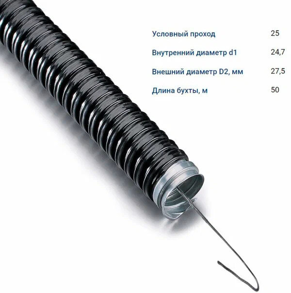 Металлорукав гофроматик в ПВХ изоляции МРПИ НГ 25 черный с протяжкой {zeta44407} (упак 50 м)