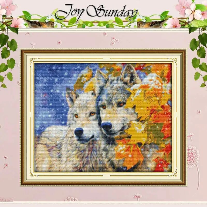 Joy Sunday Набор для вышивки крестом Волчья пара 11CT 14CT 11CT picture printed