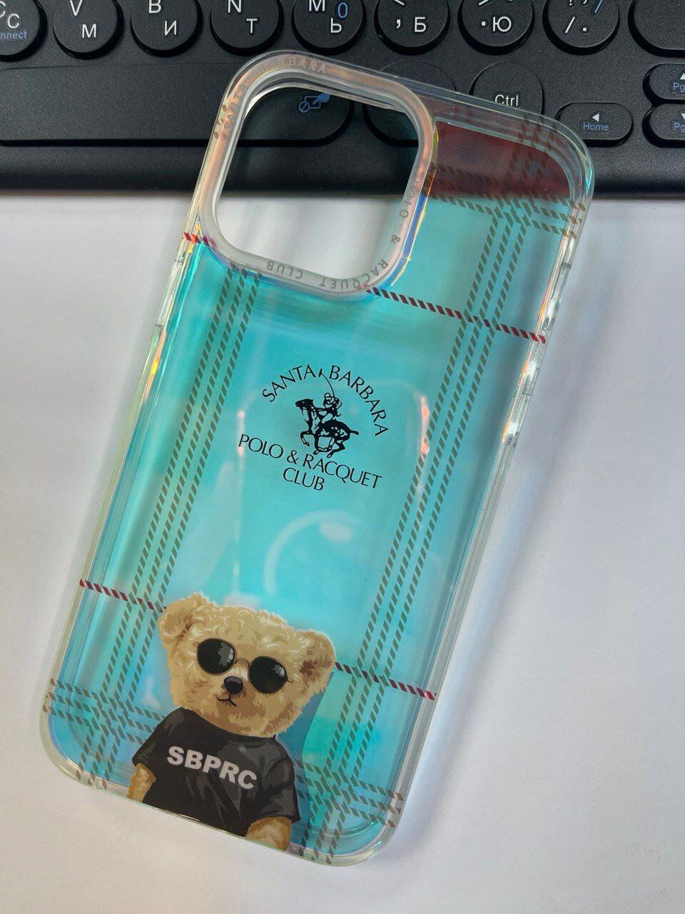 Противоударный чехол Santa Barbara Polo & Racquet Club NALDO (мишка) для iPhone 14 Pro Max переливающийся