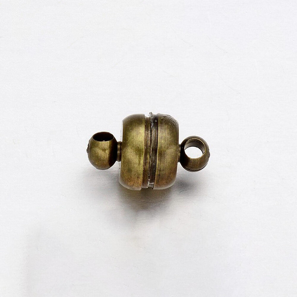 Застежка, 11х7мм, магнитная, бочонок, базовый материал - латунь, темная бронза, 5 шт.