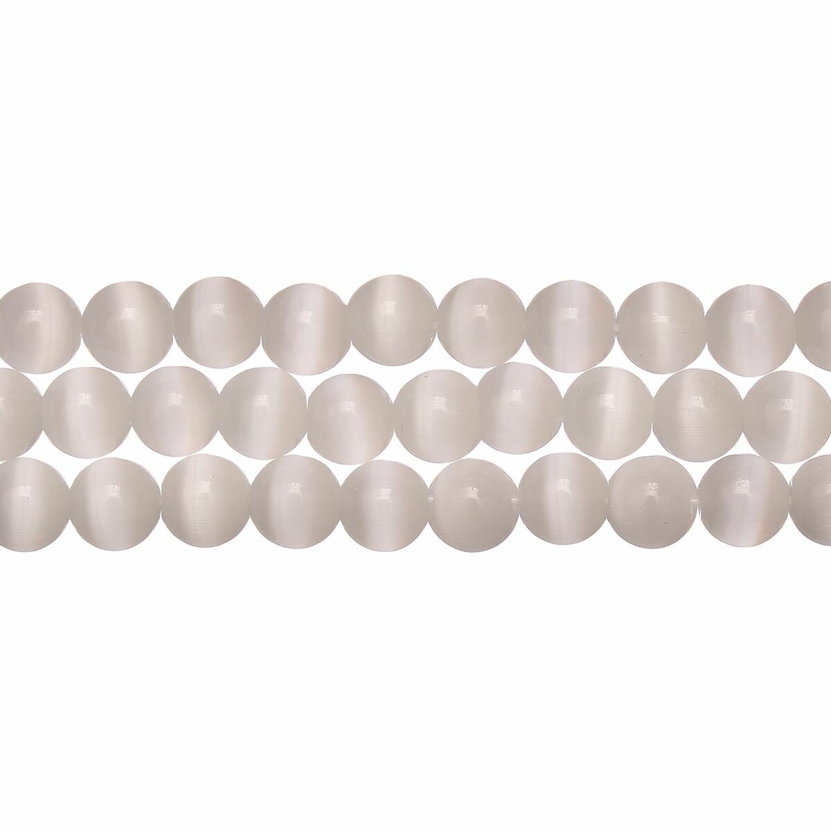 Бусины каменные, кошачий глаз (имитация), белый, 8мм, 48 шт, низка