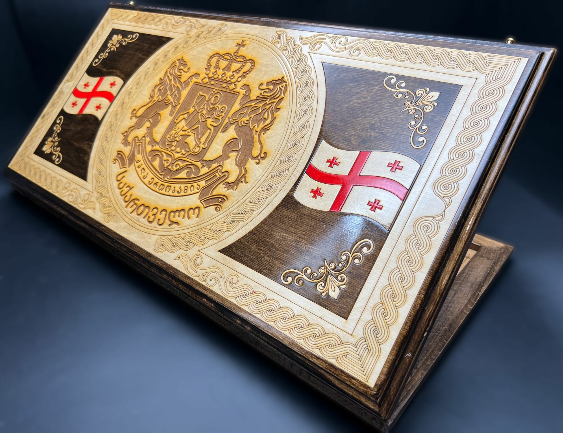 Деревянные Нарды Герб Грузии" большие 60х60 см