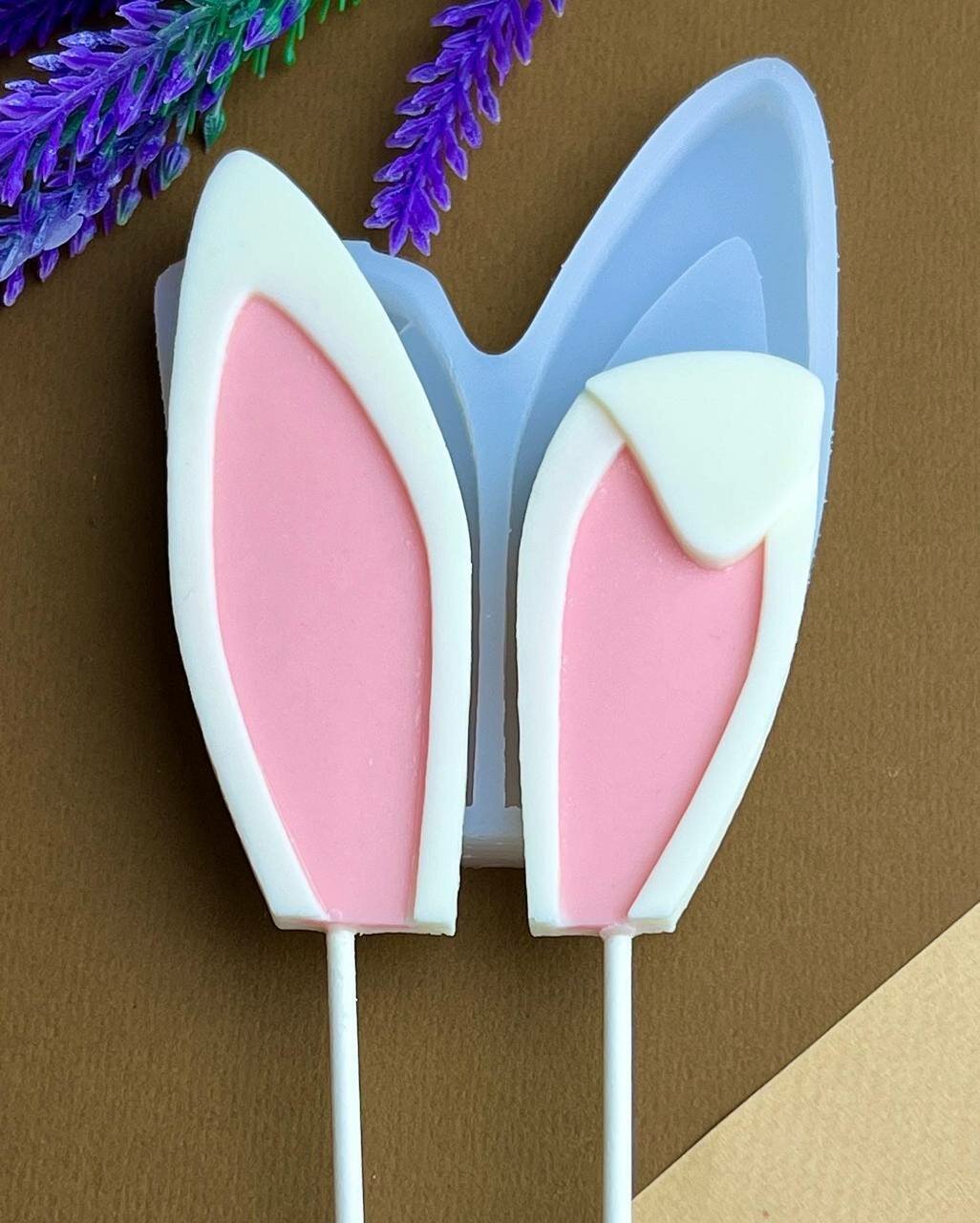 Силиконовый молд "Ушки зайчика", форма для шоколада, карамели и мыла