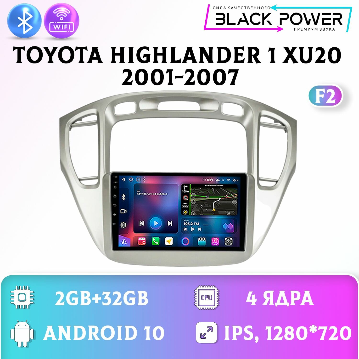 Штатная магнитола Андроид/ Toyota Highlander 1 XU20 Тойота Highlander 1 XU20 F2 2+32GB магнитола Android 10 2din головное устройство мультимедиа