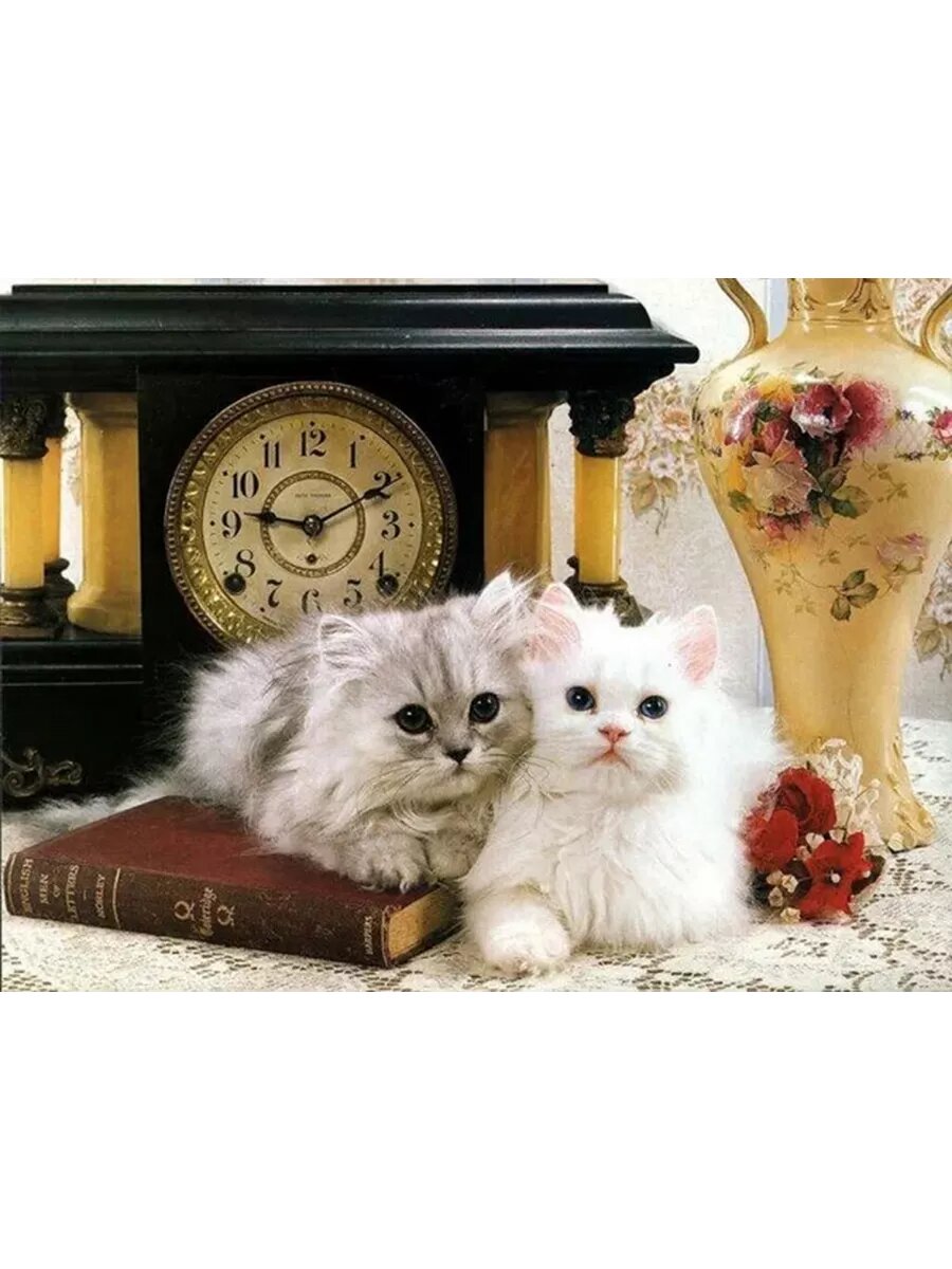 Алмазная мозаика на подрамнике/Картина стразами "Котята", 30х40 см, сложность 5, цветов 20