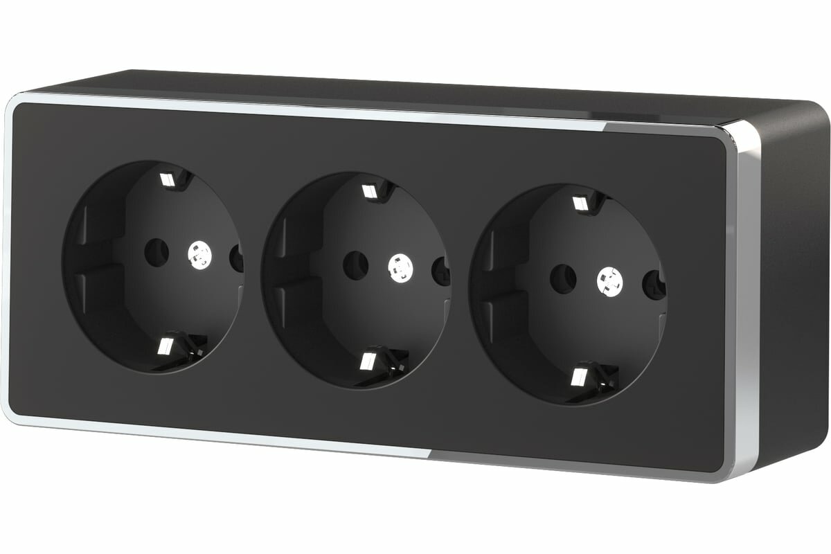 WERKEL W5073135 тройная розетка с заземлением и шторками Gallant черный/хром a052592