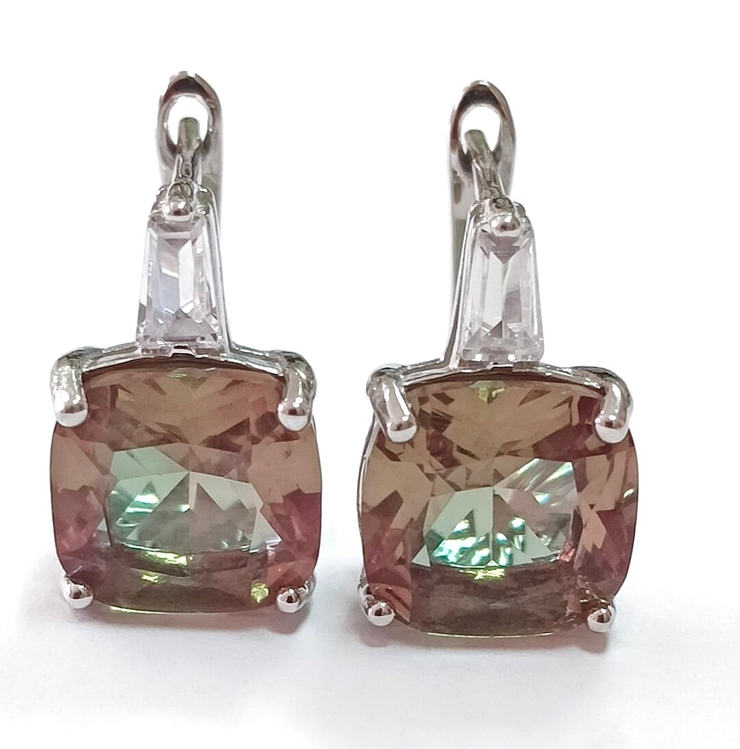 Серьги, серебро, 925 проба, родирование, султанит