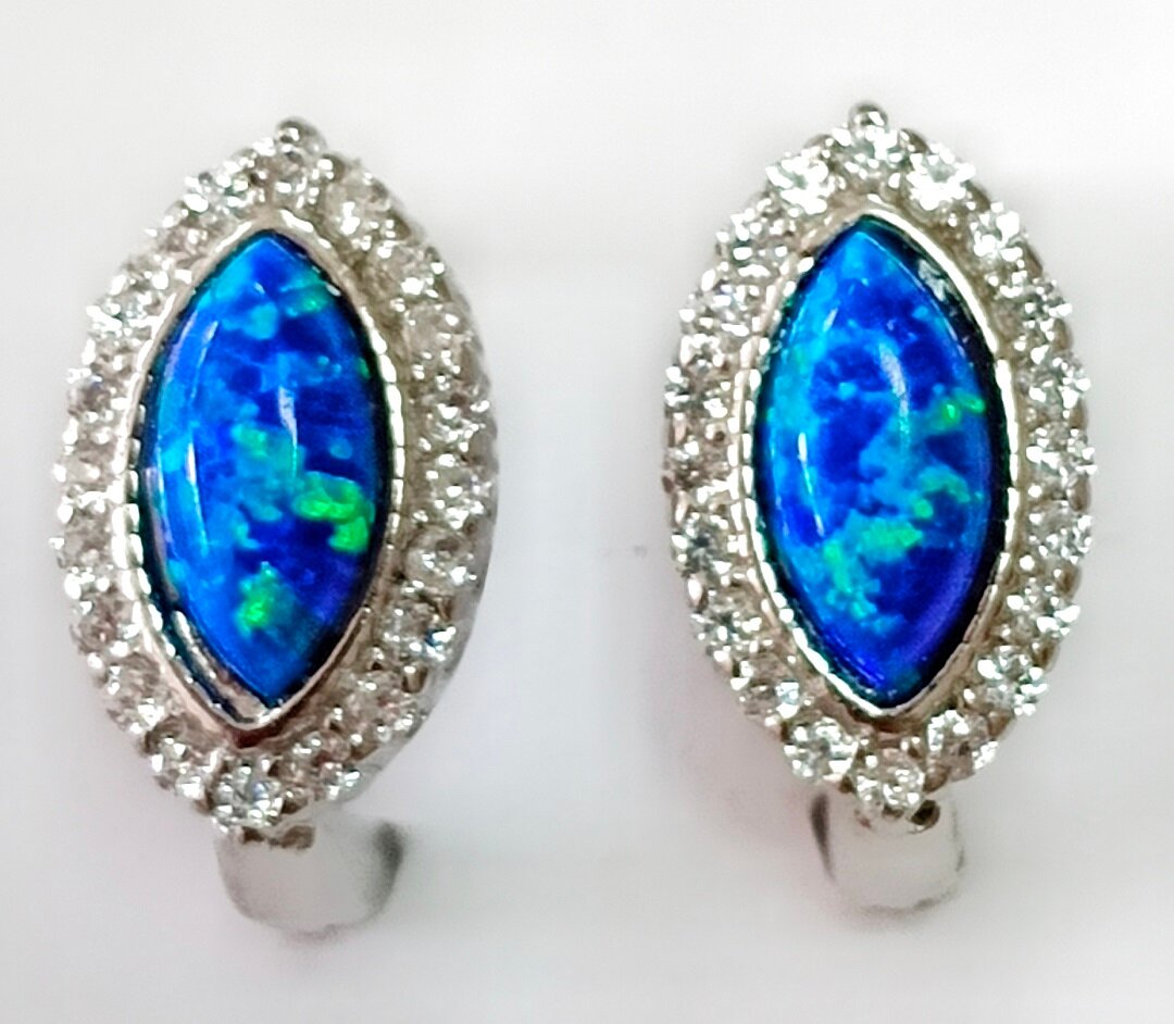 Серьги, серебро, 925 проба, родирование, опал синтетический, фианит