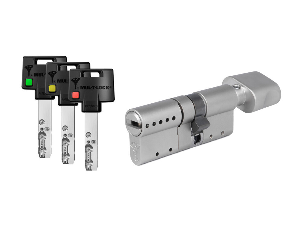 Цилиндр Mul-t-Lock MTL600 Светофор ключ-вертушка 81мм (размер 48х33В мм) - Никель, Флажок