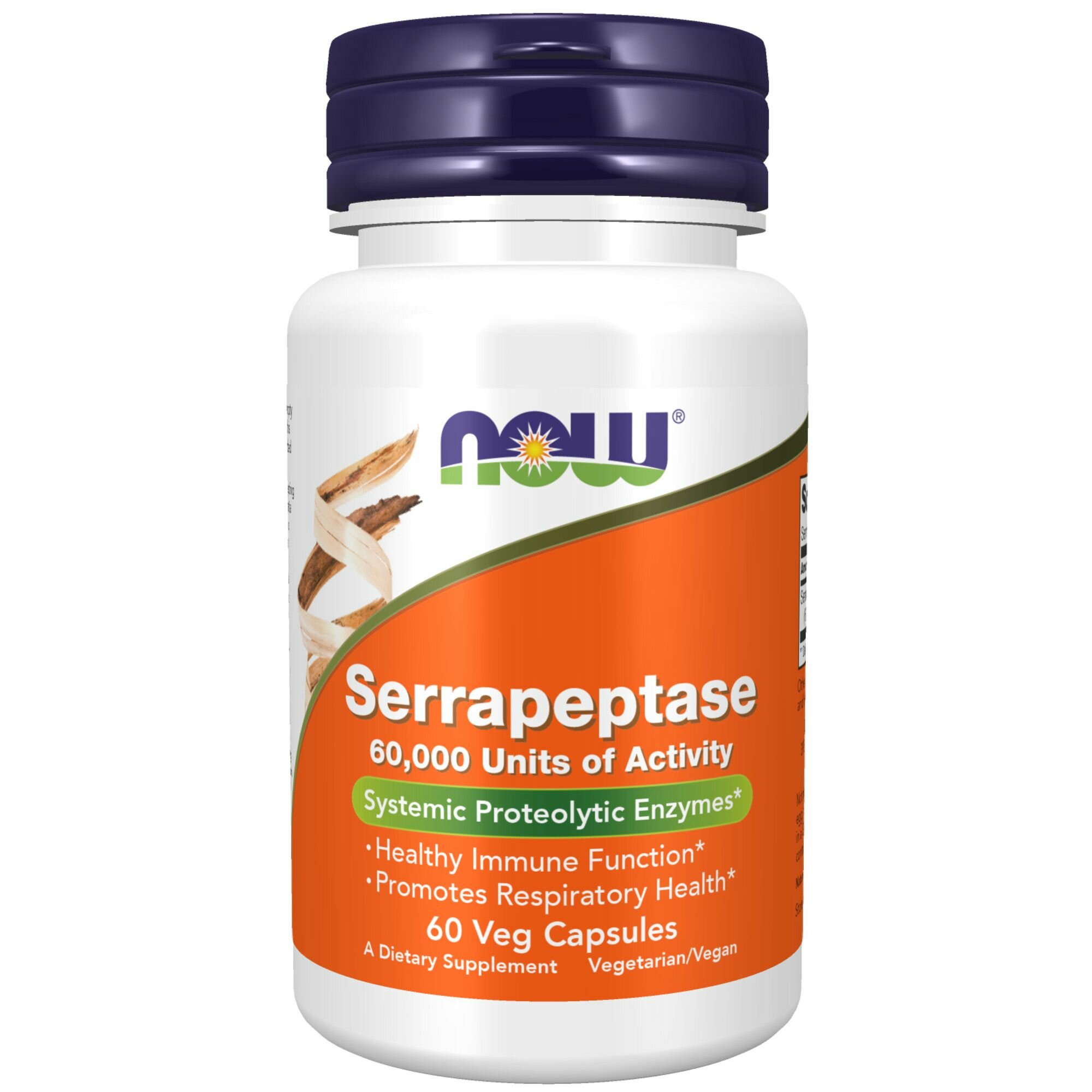NOW Serrapeptase 60000 SU, Серрапептаза, здоровье суставов и дыхательной системы, 60 капсул