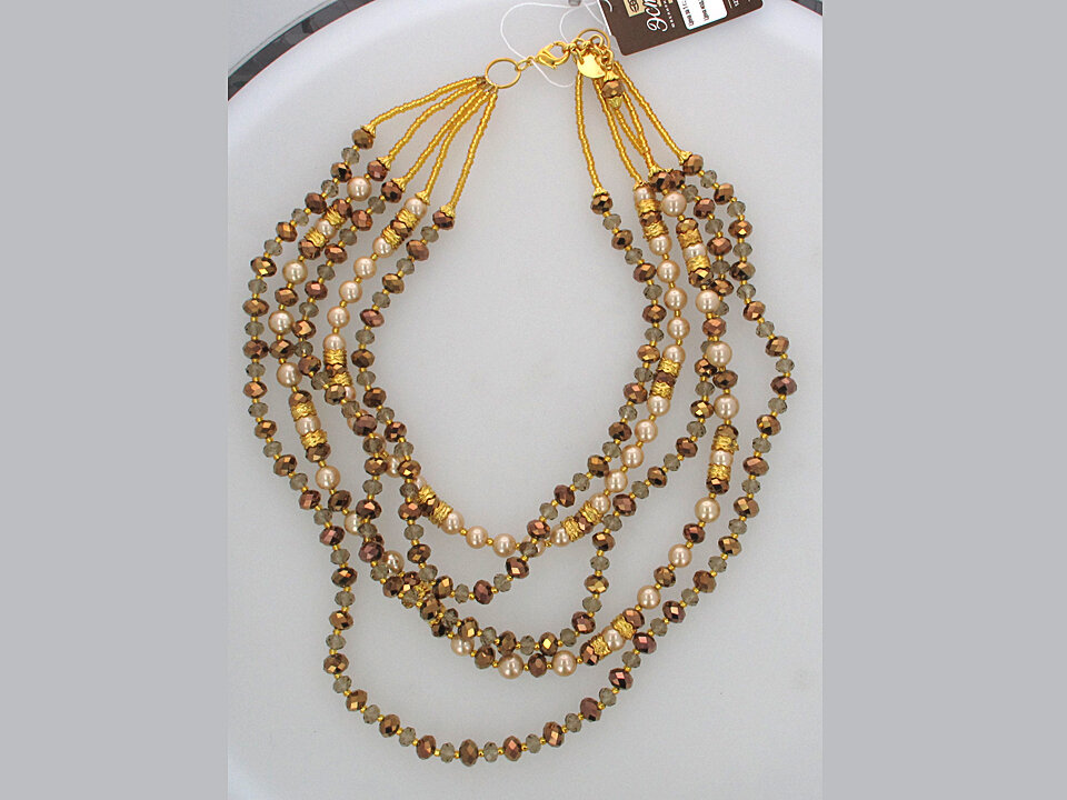 Колье, жемчуг имитация, кристалл