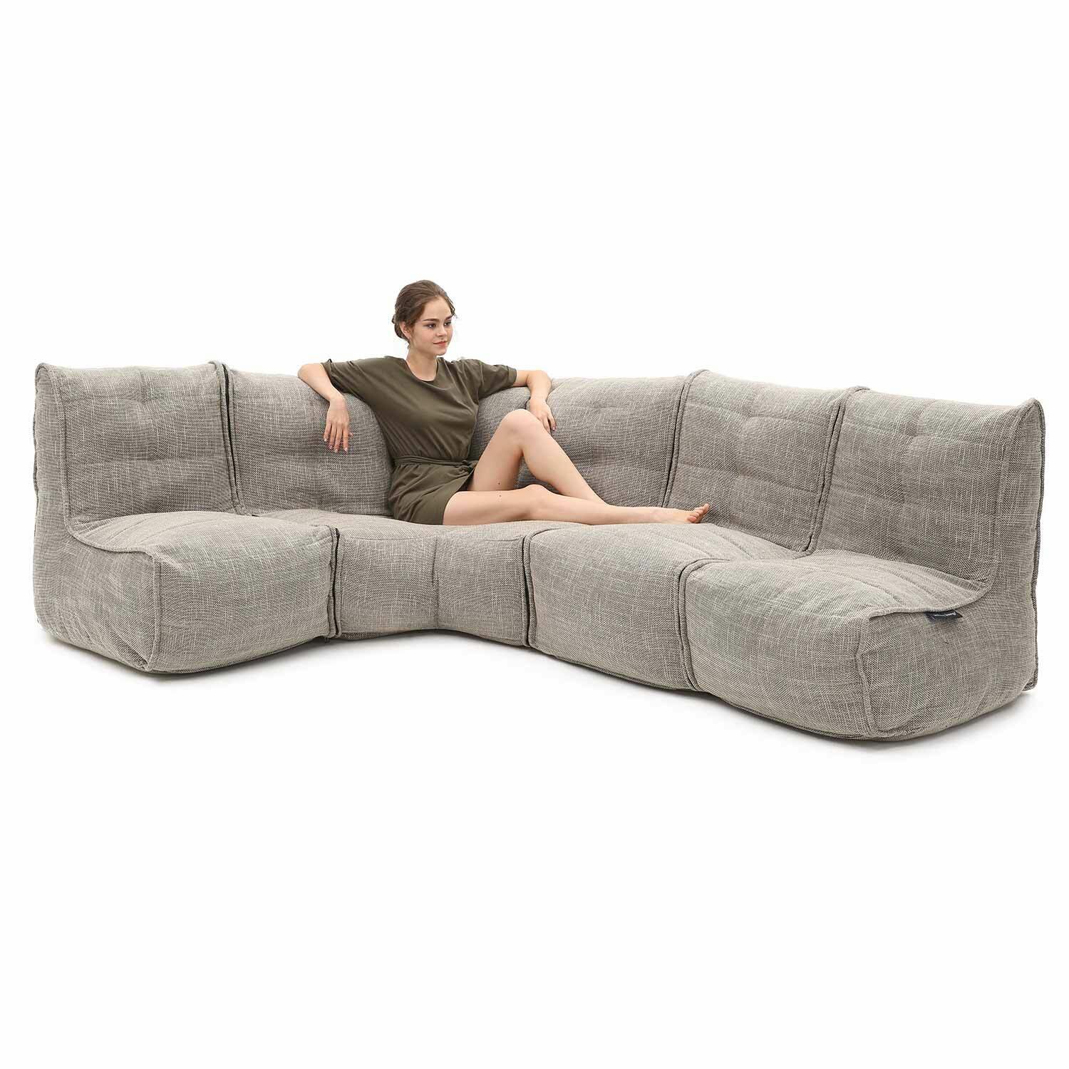 Бескаркасный модульный диван-трансформер Mod4 L Sofa - Eco Weave (Sofa Weave) - нераскладной узкий угловой диван со съемным чехлом для дома, дачи, офиса