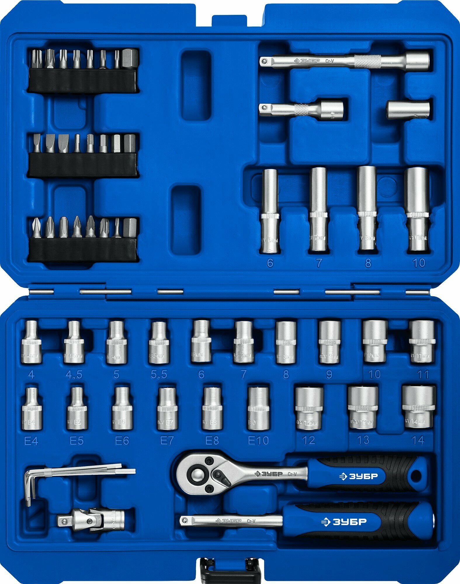 ЗУБР А-57, 57 предм, (1/4″), универсальный набор инструмента, Профессионал (27671-H57)