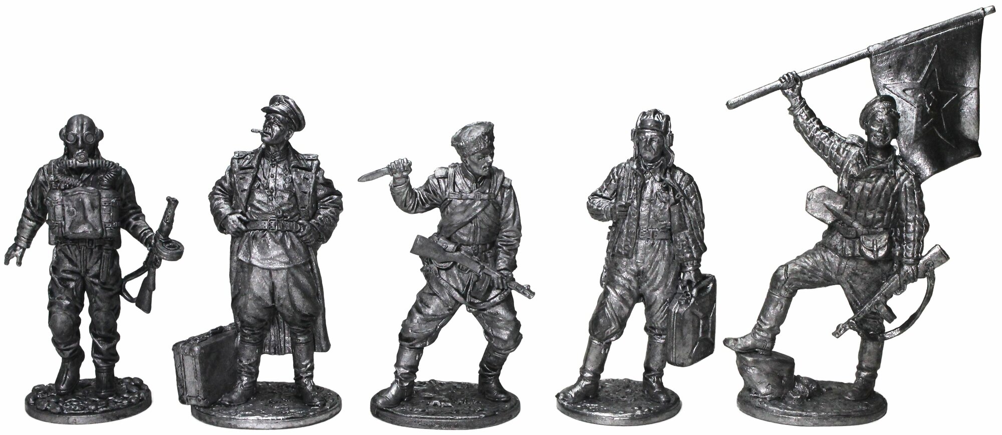 "Вторая мировая война, Красная Армия" №14ЕК (5 н/к) набор оловянных солдатиков некрашеных в картонной коробке