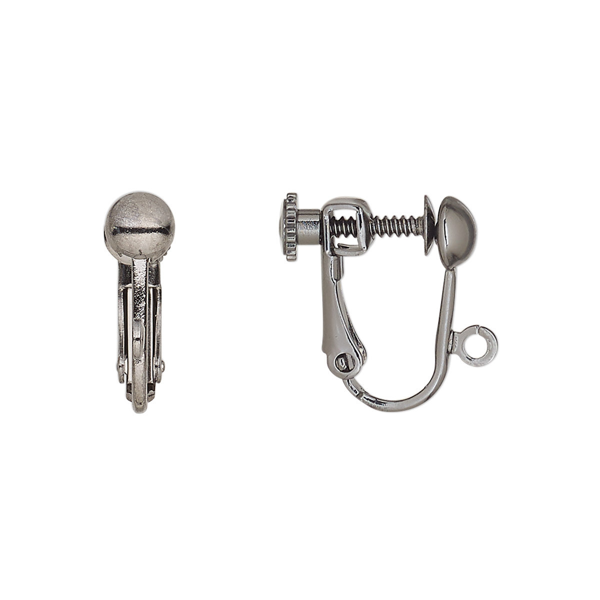 Основы под клипсы, 16х5мм, с гладкой полусферой и петелькой, закручивающиеся, базовый материал - латунь, вороненая сталь, пара