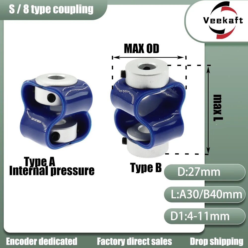 Муфта D27L30 D27L40 Пластиковая гибкая эксцентриковая разглаживающая пластиковая эластичная муфта двигателя 8-образная муфта