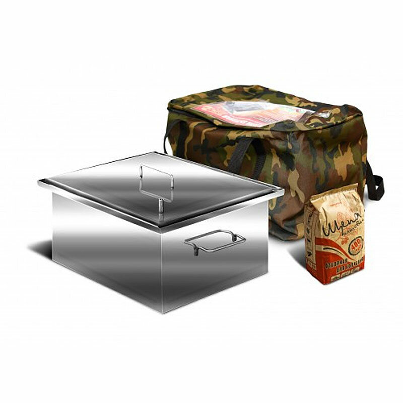 Коптильня Ольховый дым Универсал 500х250х250мм 2-хъярусная нержавеющая сталь 1.5мм, гидрозатвор, поддон для сбора жира