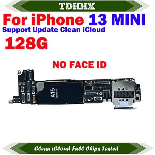 Чистая материнская плата iCloud для iPhone 13 Mini с лицевым идентификатором, материнская плата с полным чипом, протестированная материнская плата, рабочая замена пластины 13Mini 128GB NO FACE ID