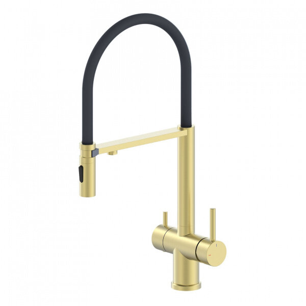 Смеситель для кухни с гибким изливом и подключением фильтра Wonzon&Woghand, Брашированное золото WW-88458009-BG