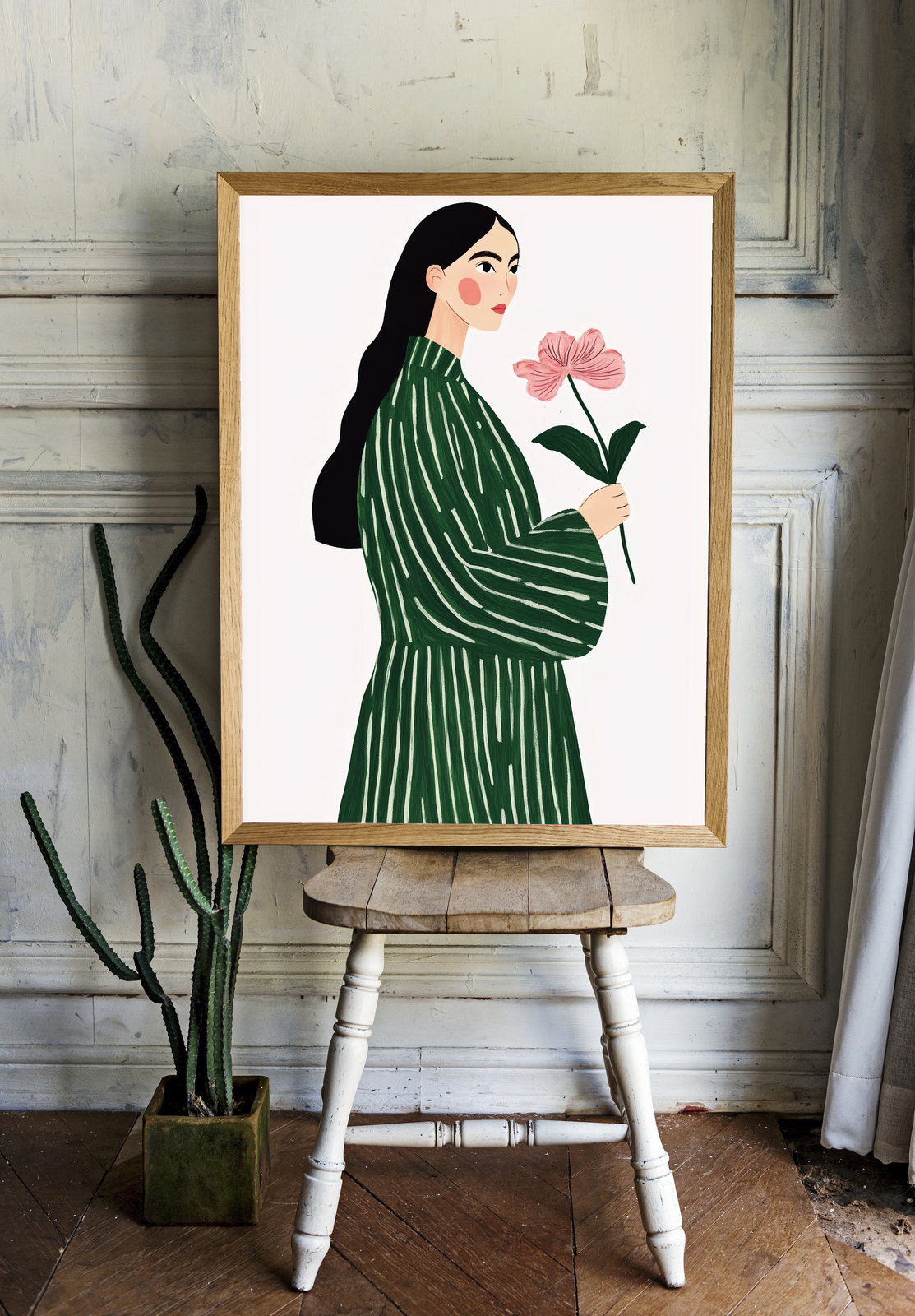 Постер "Девушка с розовым цветком" 60x90 см в подарочном тубусе