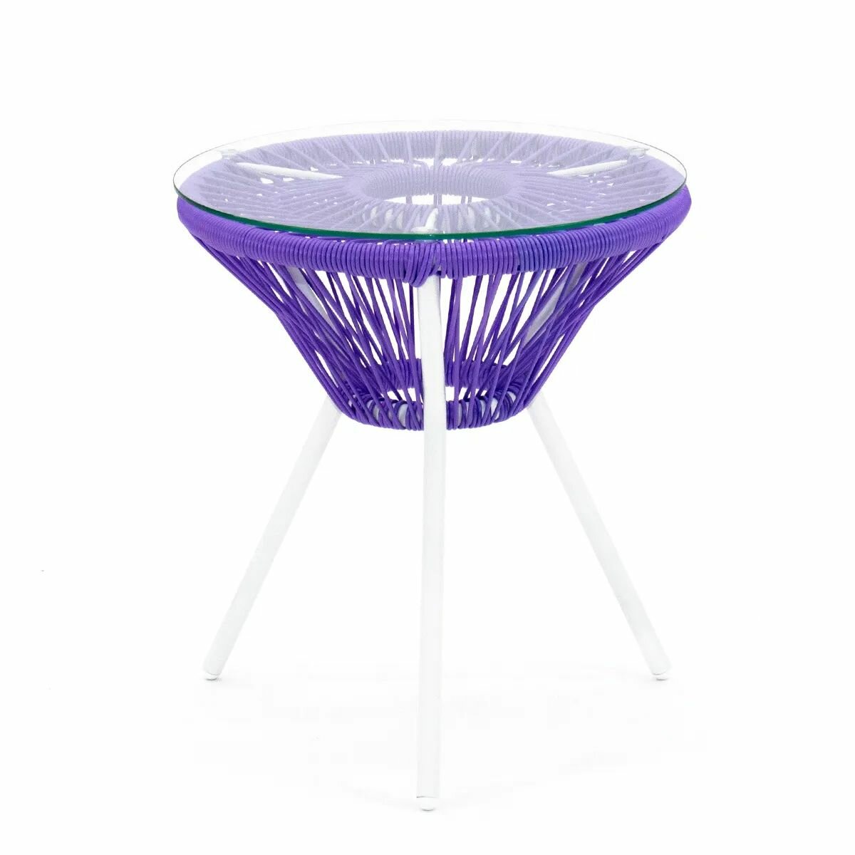 Кофейный стол KORNERA "Акапулько", каркас белый, искусственный ротанг лавандовый