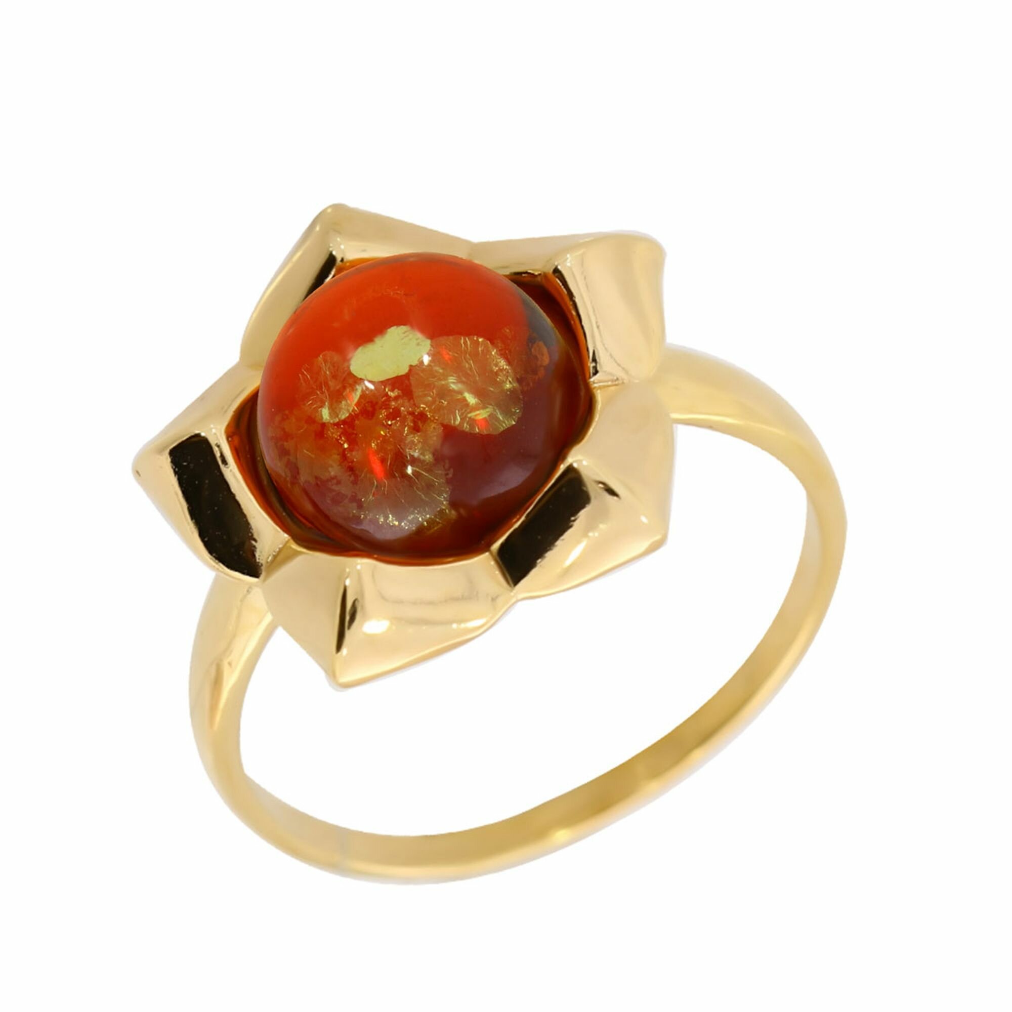 Кольцо, серебро, 925 проба, золочение, янтарь
