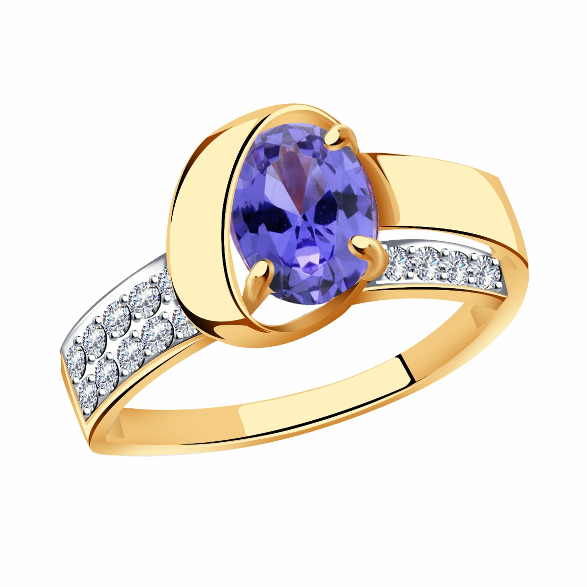 Кольцо, красное золото, 585 проба, танзанит, фианит